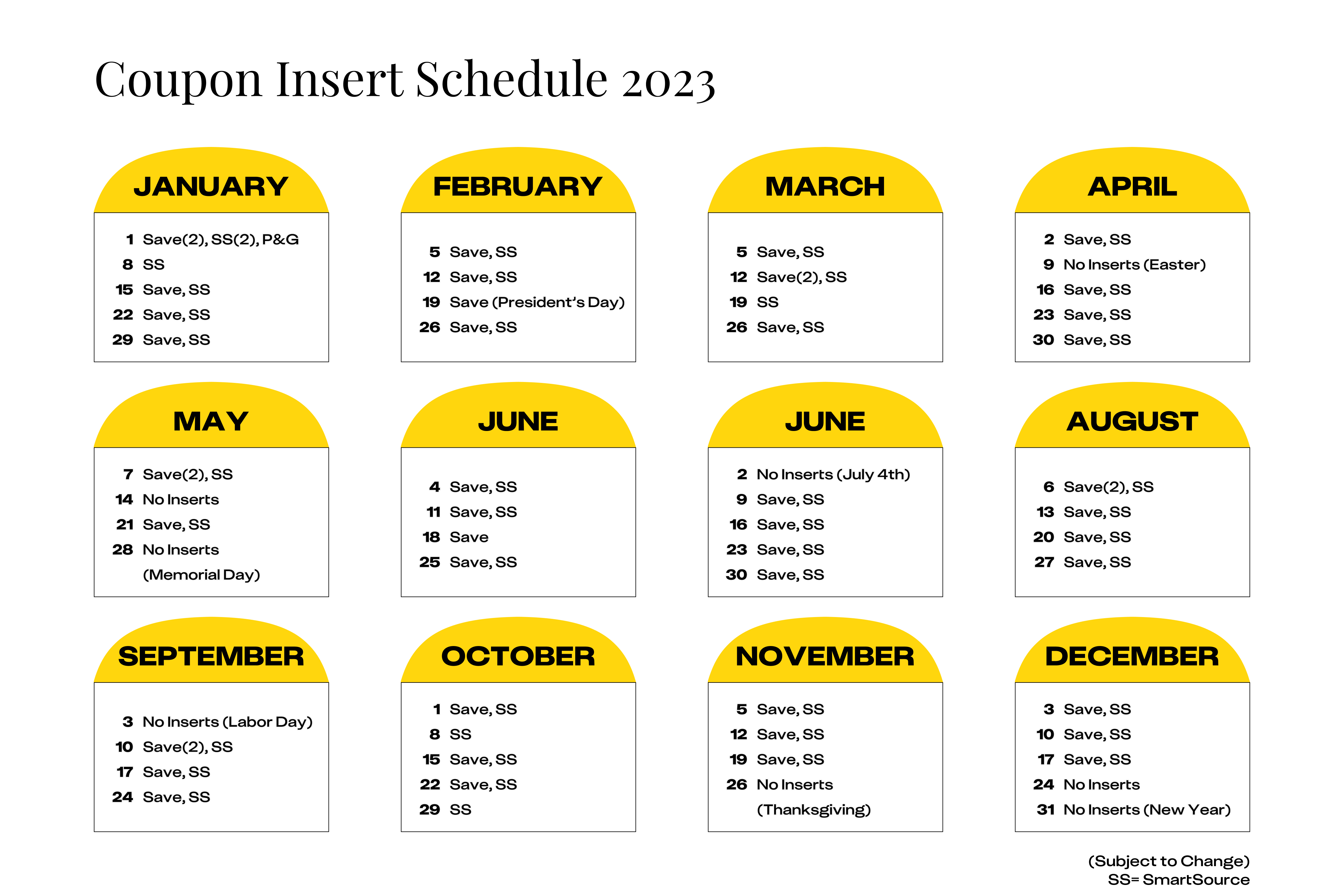 Sunday Coupon Insert Schedule 2023: Printable - The Krazy Coupon Lady